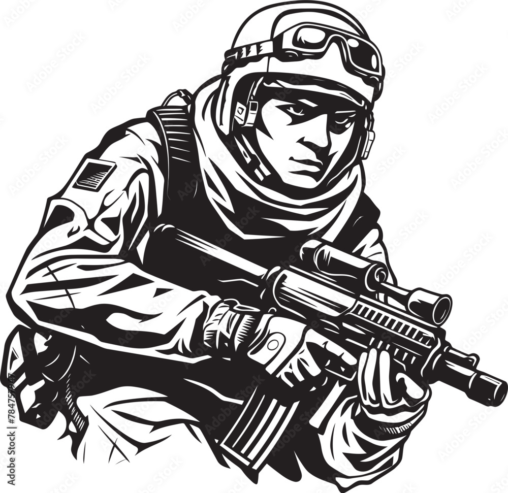 Combat Defender Soldier Holding Assault Rifle Symbol Guardian Defender ...