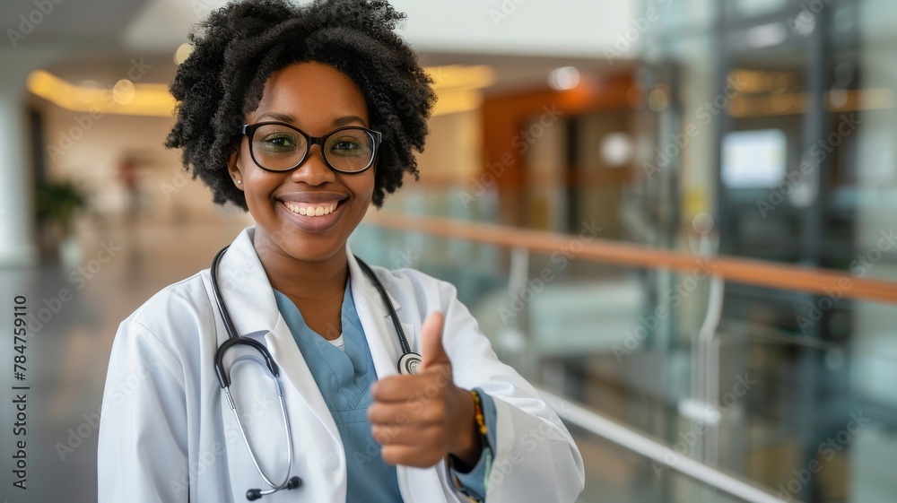 Confident Female Doctor with Thumbs Up Gesture. A cheerful young female ... Confident Female Doctor with Thumbs Up Gesture. A cheerful young female ...