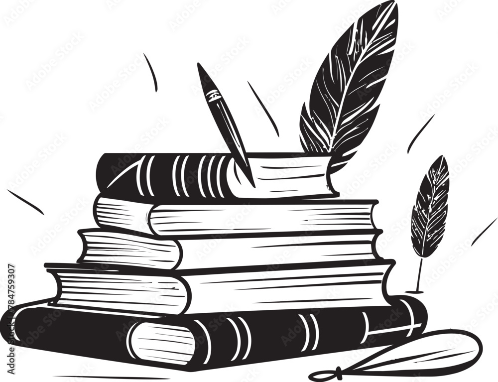 Tome and Tradition Emblematic Quill and Scroll Design Literary Legacy ...