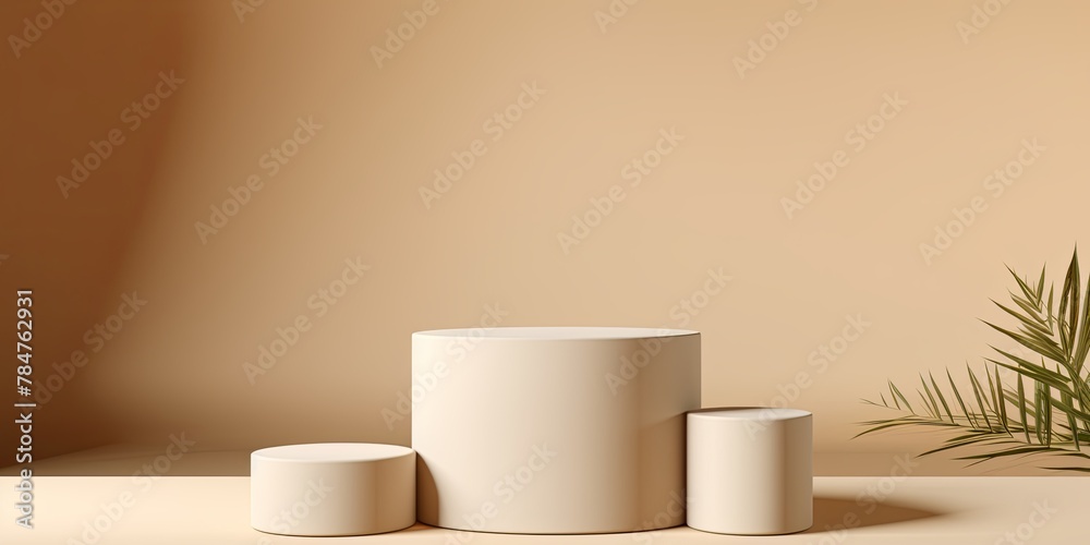 Abstract white background with three cylinder pedestal podiums for ...