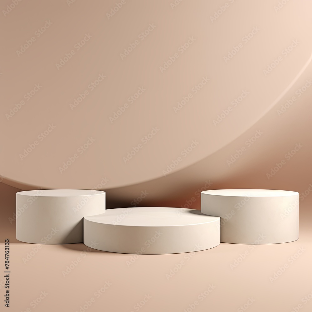 Abstract white background with three cylinder pedestal podiums for ...