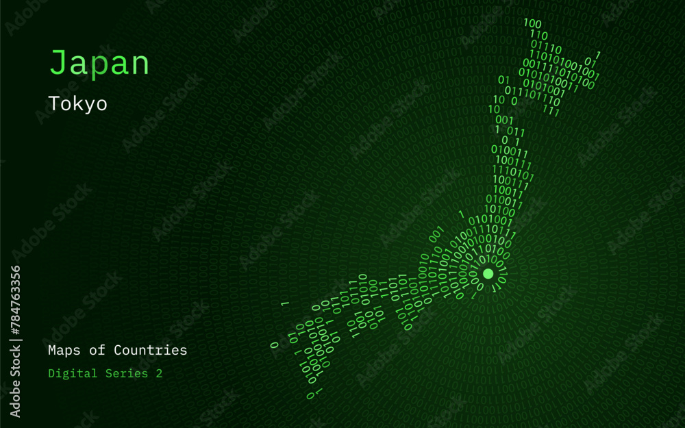A map of Japan depicted in zeros and ones in the form of a circle. The ...