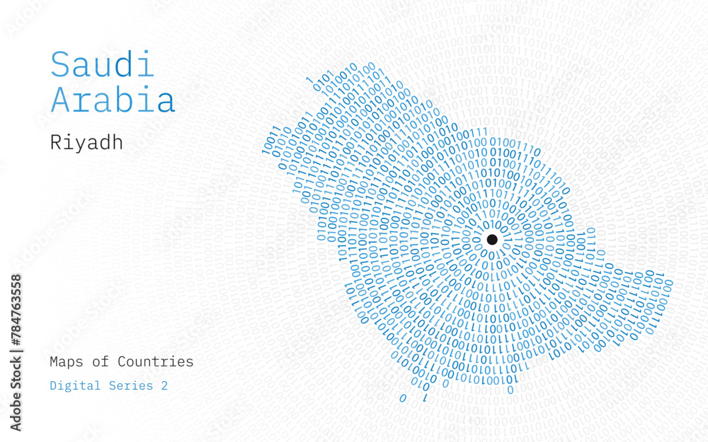 A map of Saudi Arabia depicted in zeros and ones in the form of a ...
