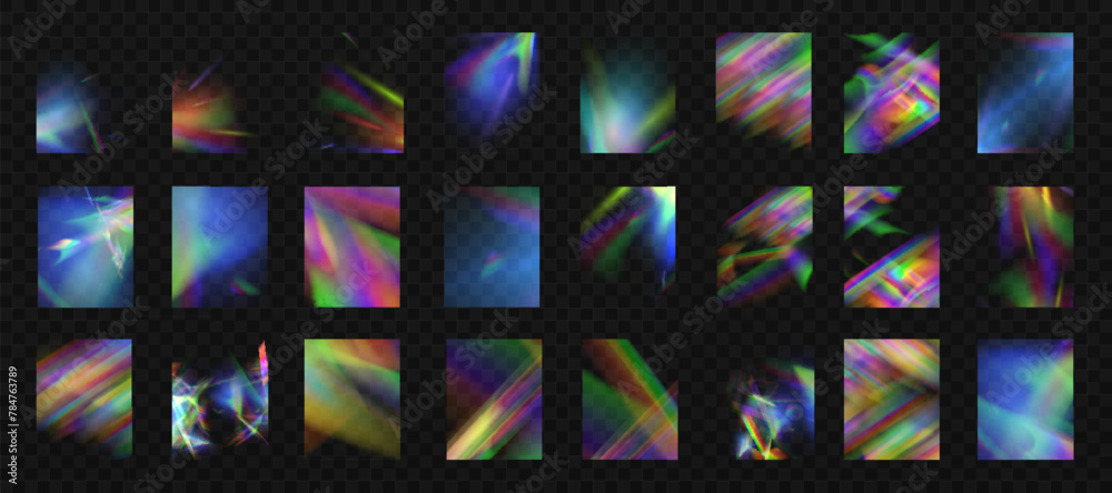 Rainbow light rays, lens flare, reflection effect from crystal, glass ...