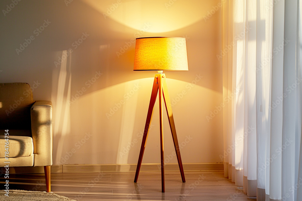 Modern solid wood floor lamp with table, three legged stand and fabric ...