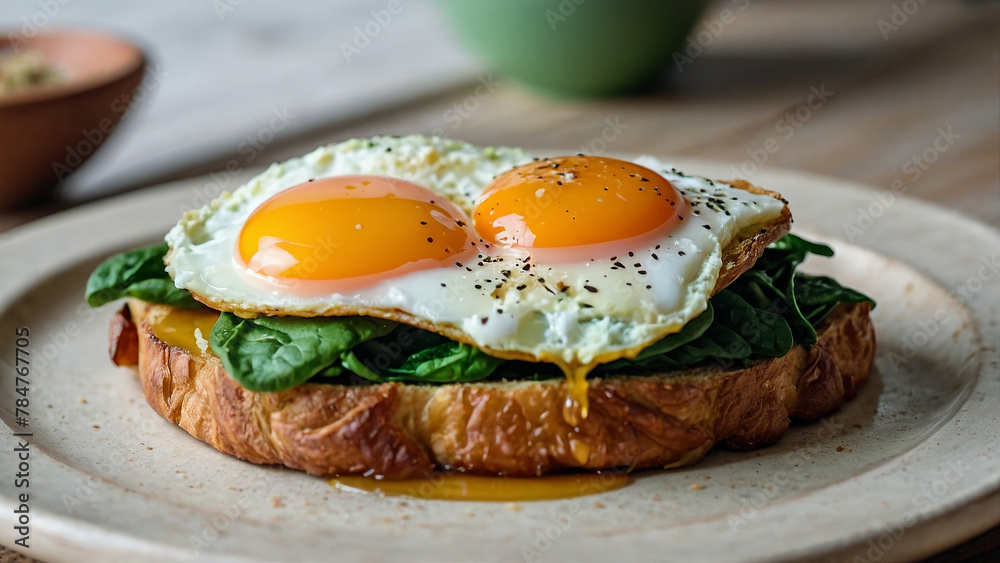 Traditional english breakfast toast with fried eggs and bacon ...