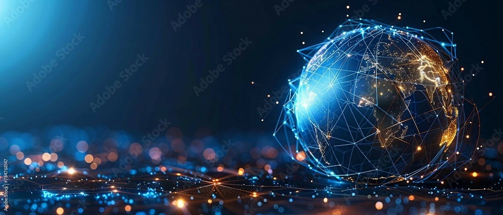 blue hologram globe with world map with glowing data streams, ai global ...
