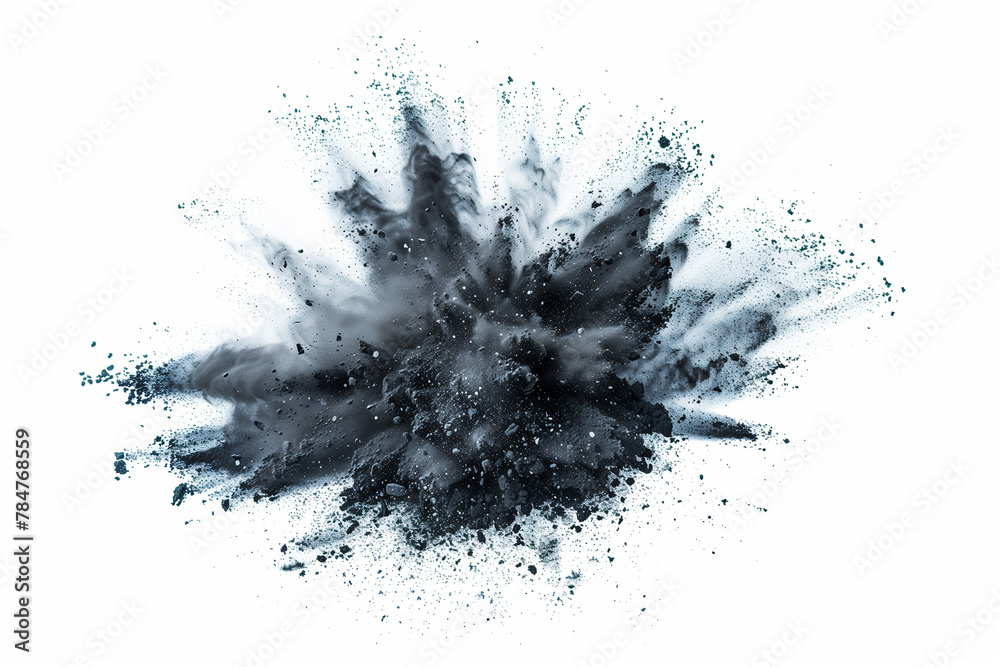 Charcoal, realistic coal or carbon piece particles explosion with ...