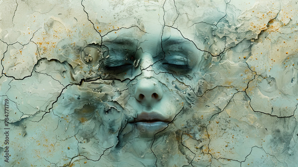 sculpture rough textured cracked face art of girl World Schizophrenia ...