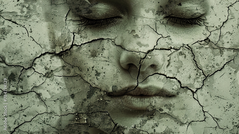 rough textured cracked face art of woman World Schizophrenia Day on may ...