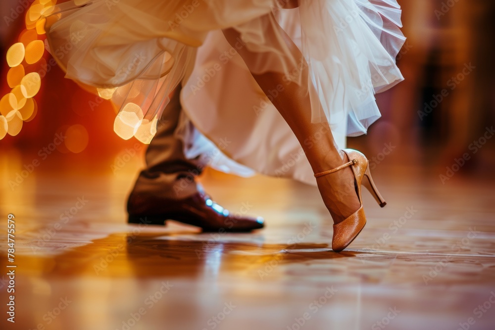Foot of man and woman with dancing shoes dancing on the dance floor ...