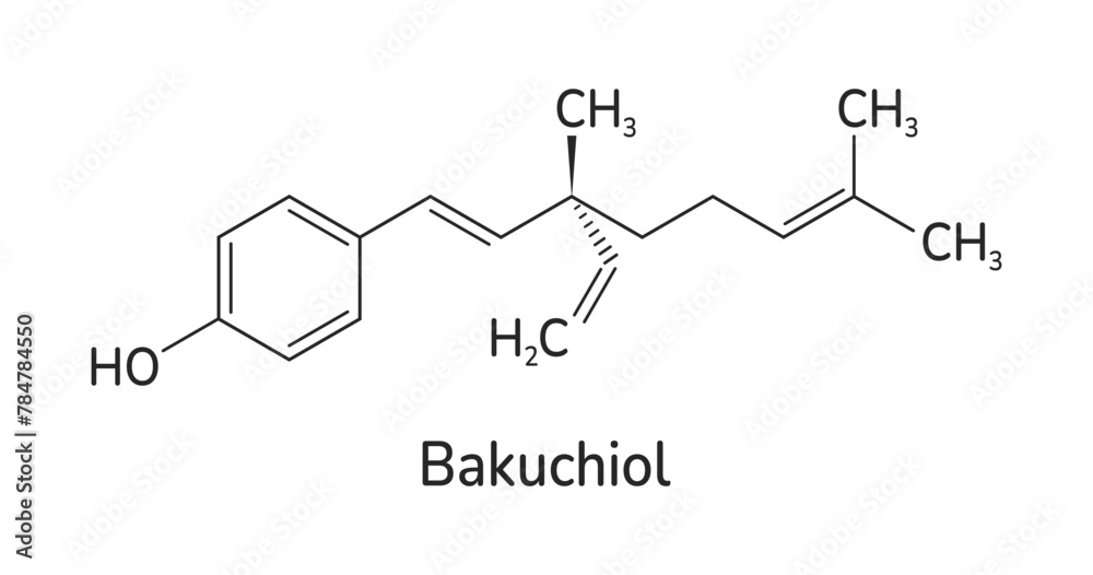 Bakuchiol skeletal formula vector illustration. Meroterpene chemical ...
