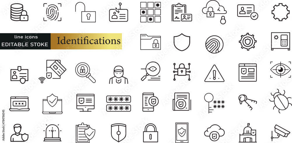 Identifications thin line icon set. Symbol collection in transparent ...