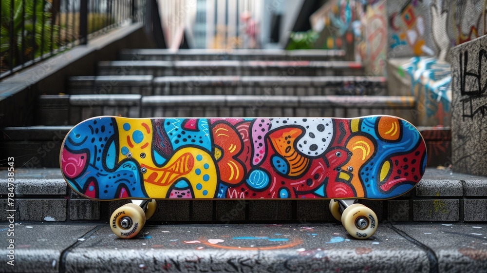 Skateboard deck with custom graffiti design, urban street art vibes and ...