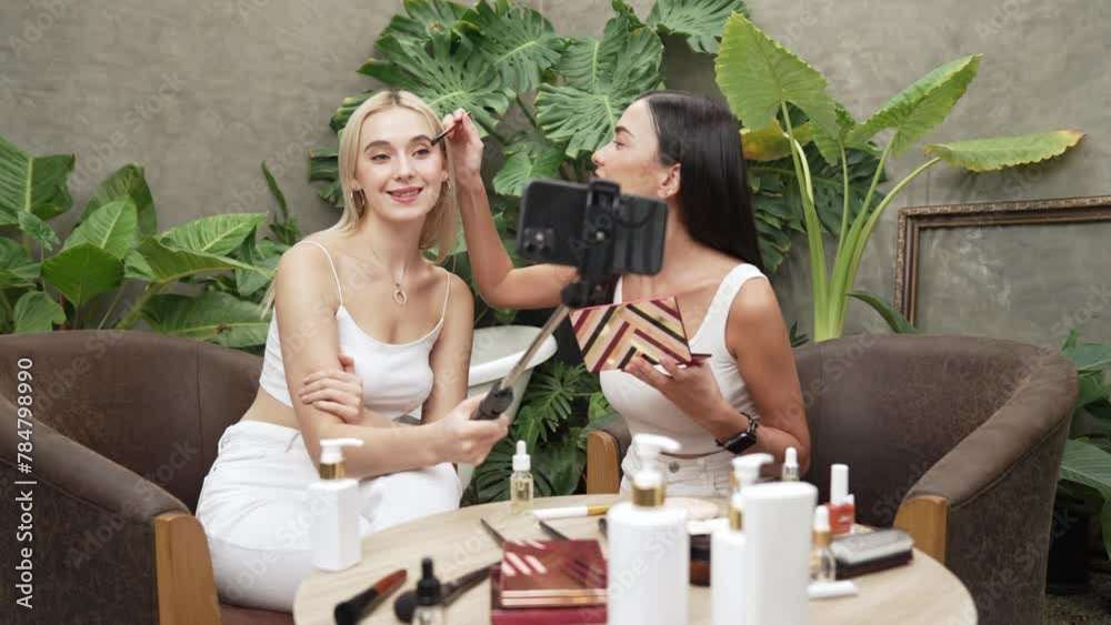 Two beautiful content creator making natural beauty and cosmetic ...