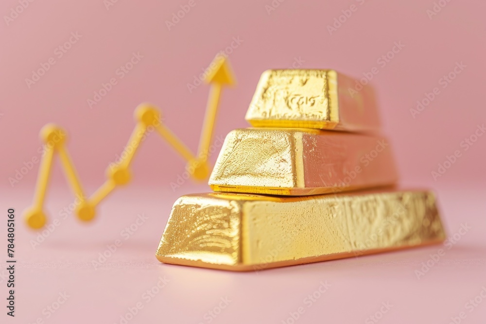 Simplified icons of a gold bar and a rising inflation chart, set ...