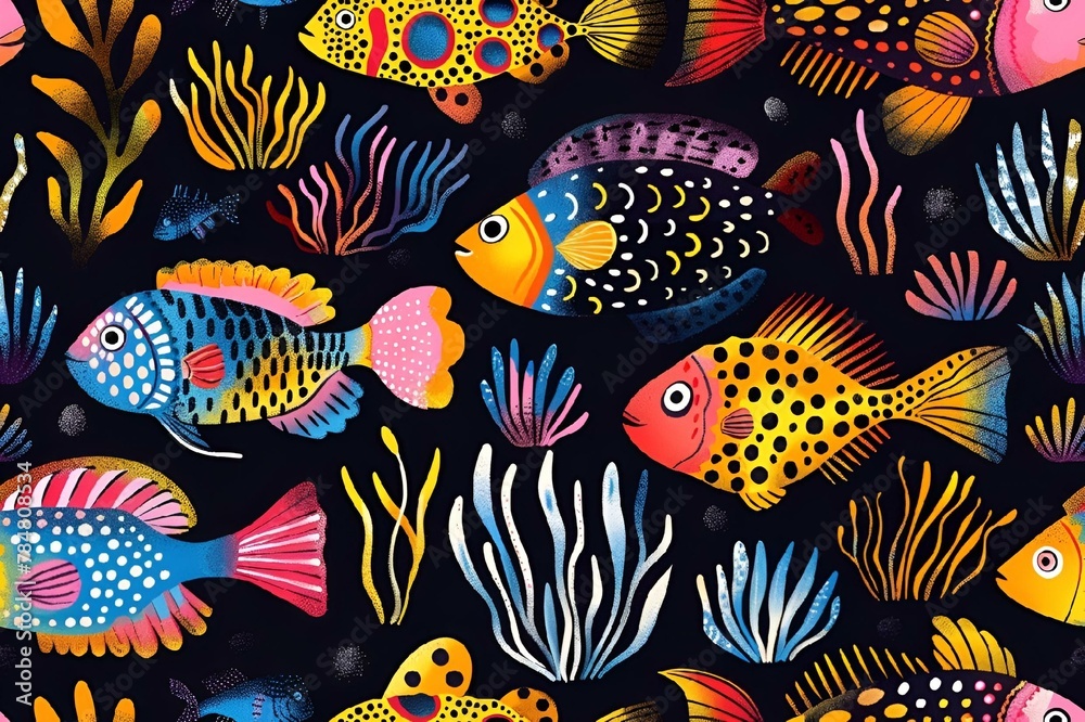 AI generated illustration of Abstract fish and algae pattern Stock ...