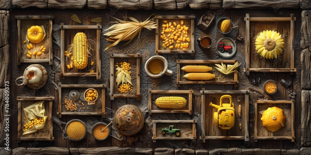 Vintage-style wooden letters spelling IOWA with a collection of corn ...