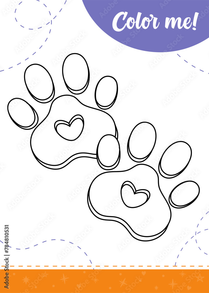 Coloring page for kids with cartoon animal paws.A printable worksheet ...