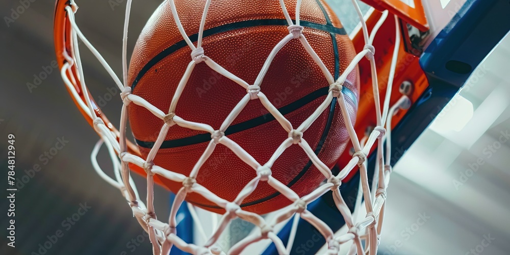 Basketball in a hoop and net with backboard - professional basketball ...