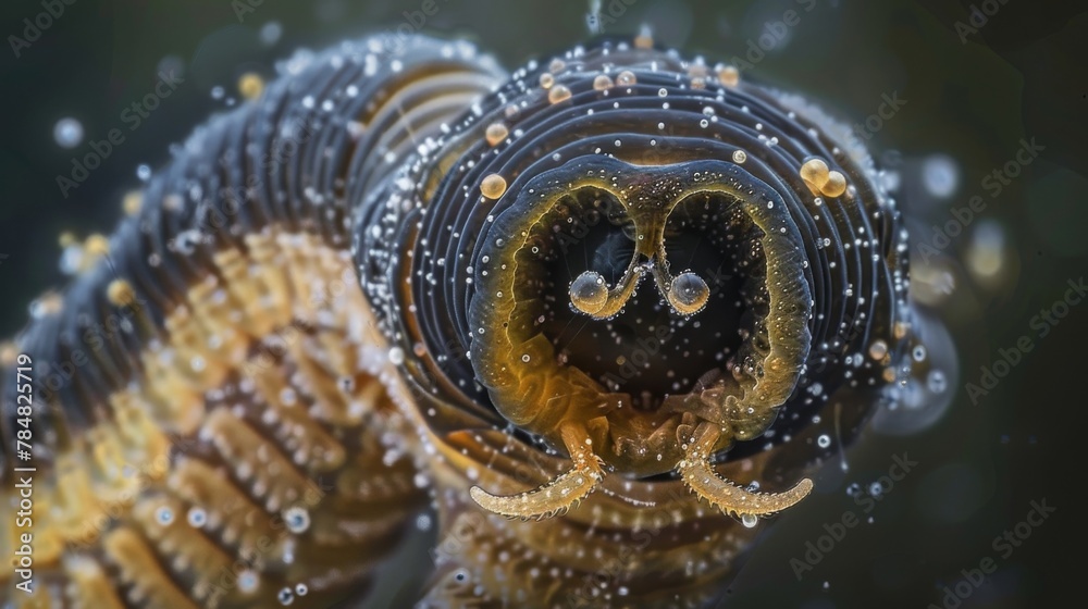 A magnified image of a leech attached to the skin of its host its large ...