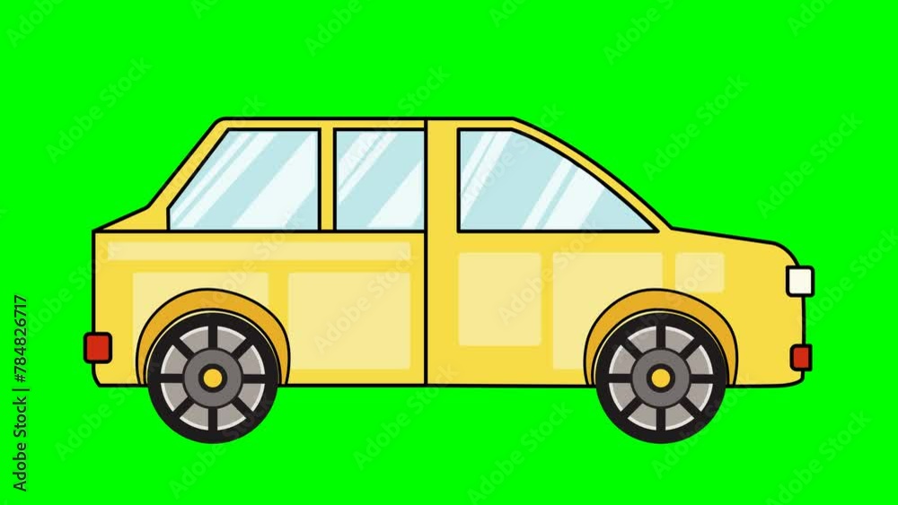 Animated running car isolated on a transparent screen. Flat design car animation in 4K ...