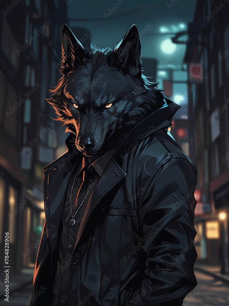 Poster Black Wolf gangster on the street at night – Wall Art | UkPosters