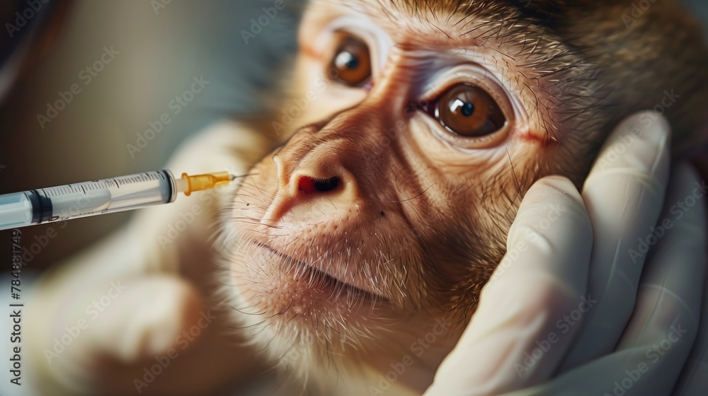 Botox injection in the face of a monkey. Beauty and youth treatment ...