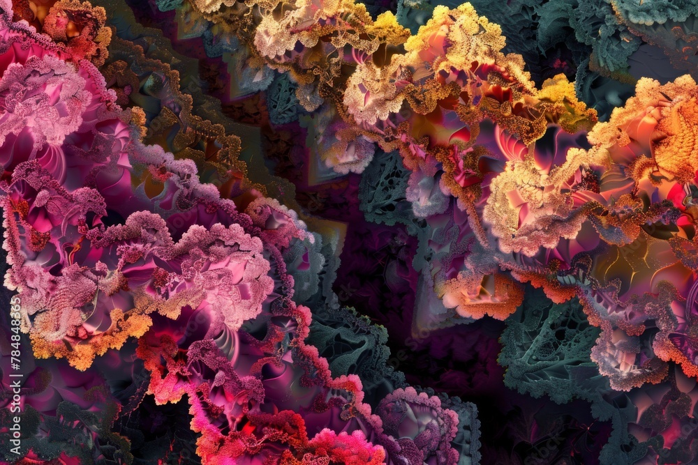 Explosion of colors resembling a coral reef ecosystem, a perfect blend ...