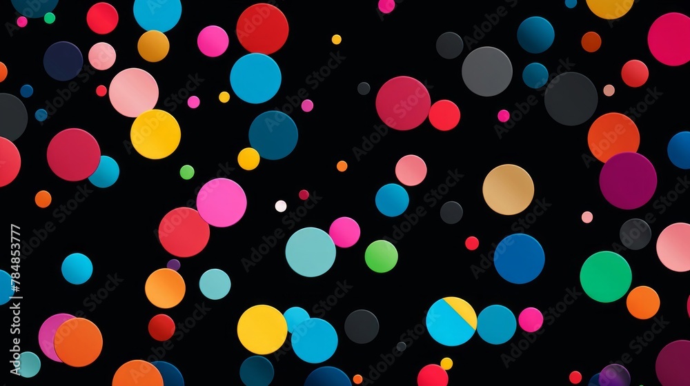 colorful polka dots on a black background, in the style of animated ...