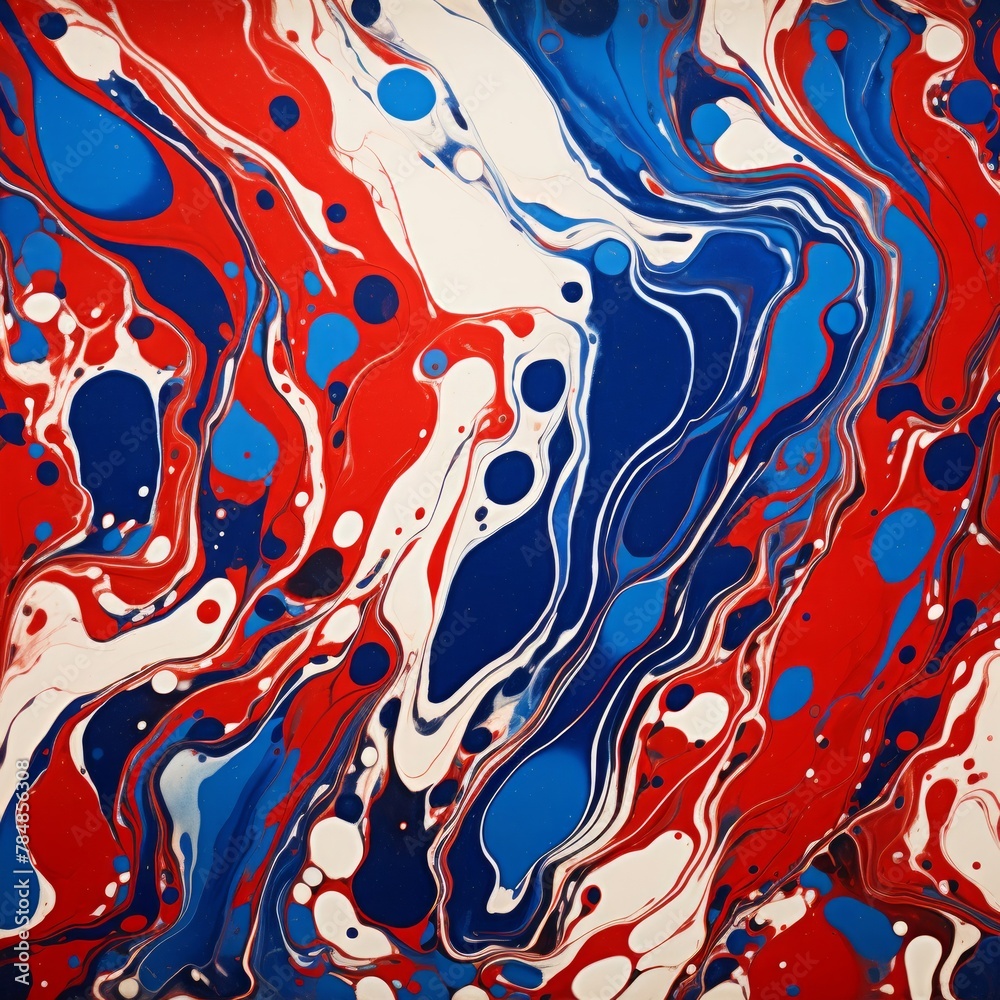 abstract red, white and blue image, in the style of marbleized, bold ...