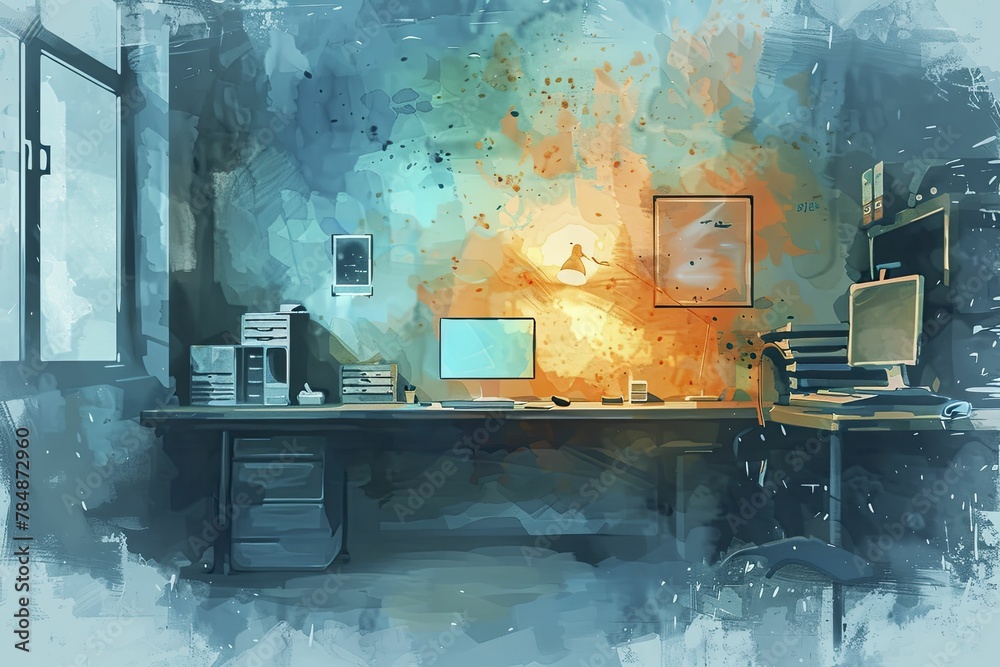 High tech forensic lab with digital crime scene reconstruction, focused ...
