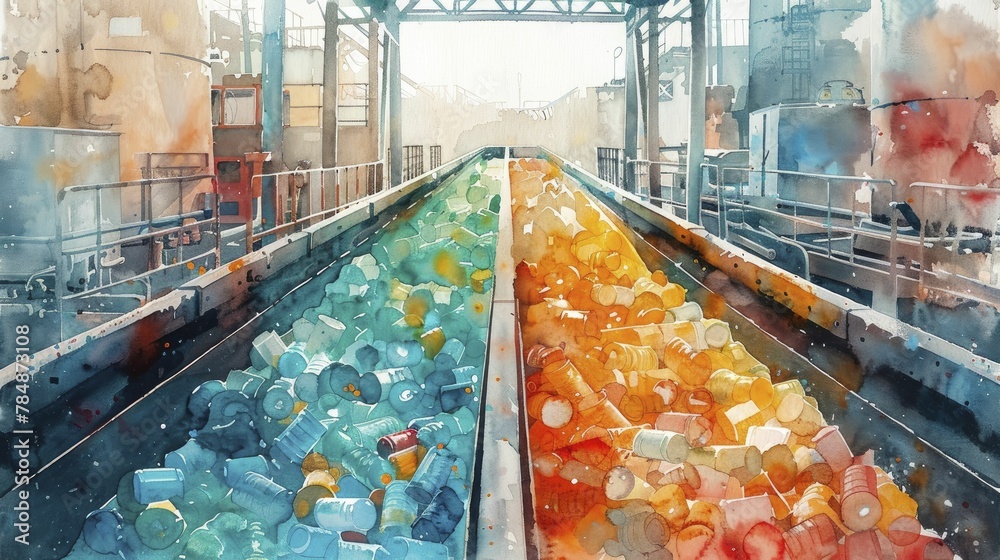 Explore the intricate watercolor depiction of an advanced waste ...