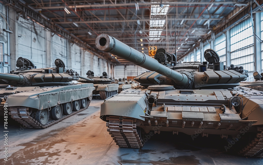 Military Hangar Packed With Combat Tanks, Armored Vehicles Prepared for ...