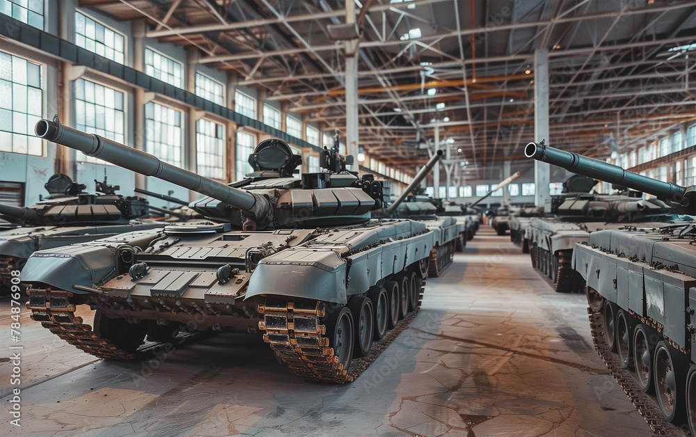 Military Hangar Packed With Combat Tanks, Armored Vehicles Prepared for ...