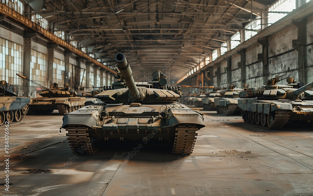 Military Hangar Packed With Combat Tanks, Armored Vehicles Prepared for ...