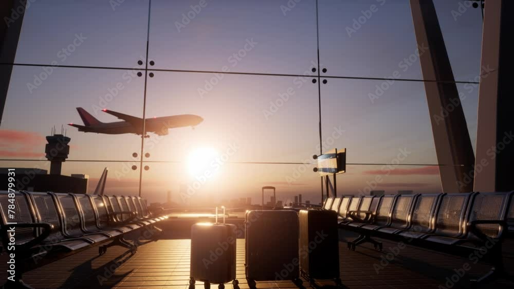 Airplane Taking Off Seen Through Airport Terminal Window. View From ...