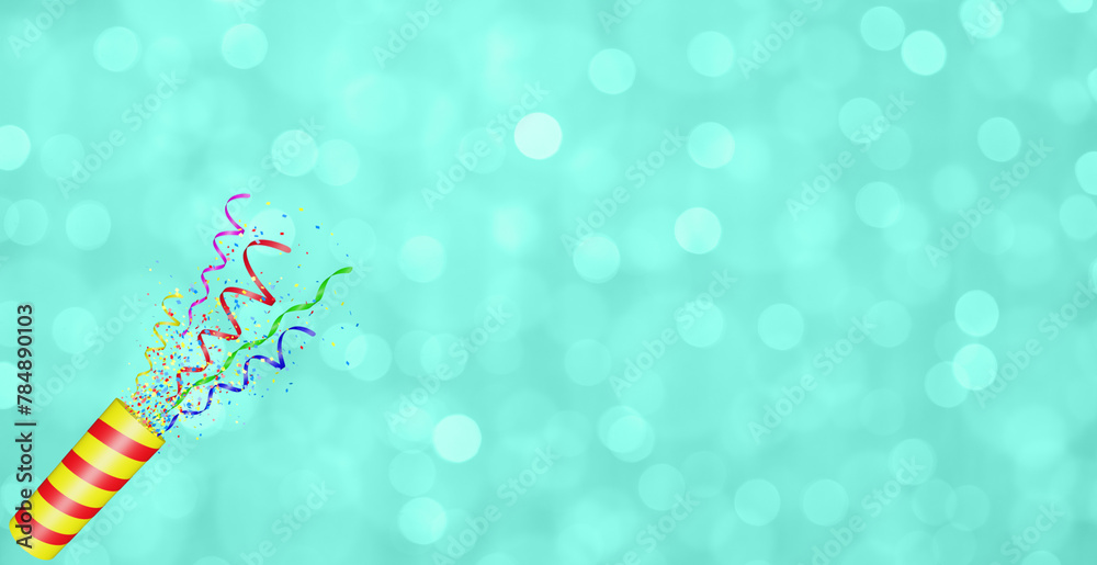 Party popper with flying confetti. Yellow and red firecracker explodes ...