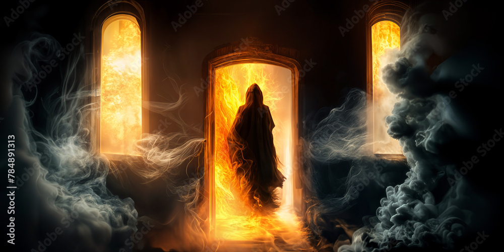 Sinister demonic dark shadow figure exuding an nightmarish aura of ...