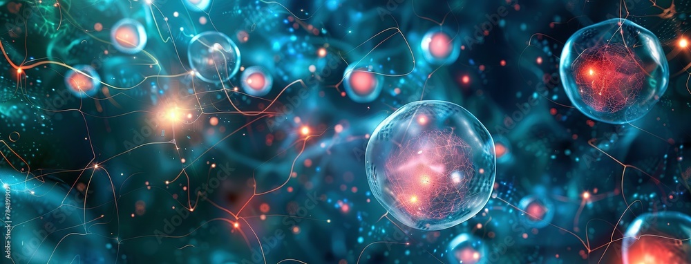 A sci-fi network of cells and futuristic alien bubbles. Neural ...