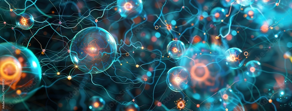 A sci-fi network of cells and futuristic alien bubbles. Neural ...