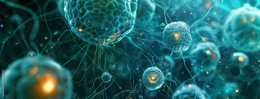 A sci-fi network of cells and futuristic alien bubbles. Neural ...