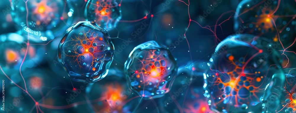 A sci-fi network of cells and futuristic alien bubbles. Neural ...