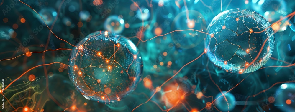 A sci-fi network of cells and futuristic alien bubbles. Neural ...
