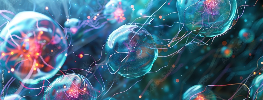 A sci-fi network of cells and futuristic alien bubbles. Neural ...