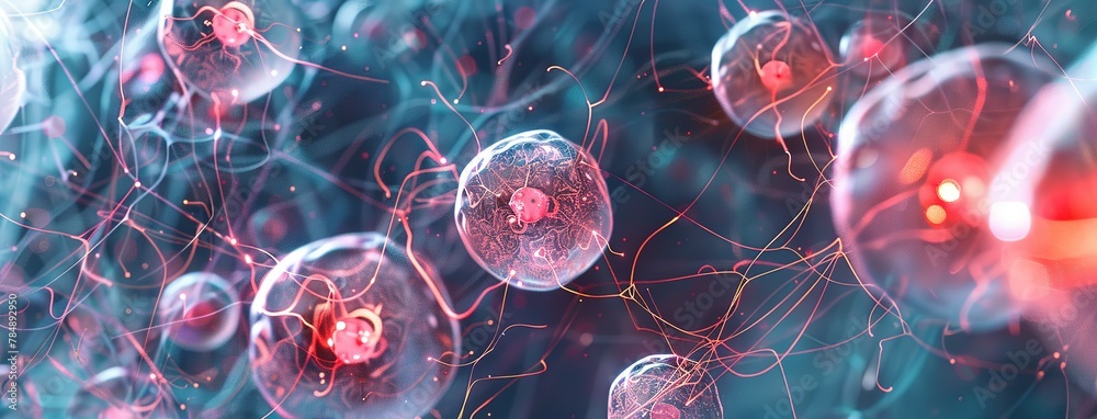 A sci-fi network of cells and futuristic alien bubbles. Neural ...