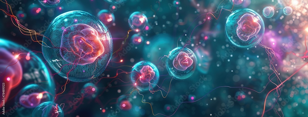 A sci-fi network of cells and futuristic alien bubbles. Neural ...