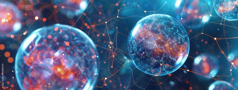 A sci-fi network of cells and futuristic alien bubbles. Neural ...