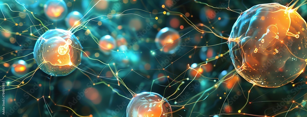 A sci-fi network of cells and futuristic alien bubbles. Neural ...