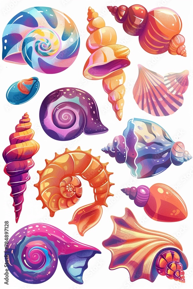 Seashell clipart in different shapes and sizes bright colors Stock ...